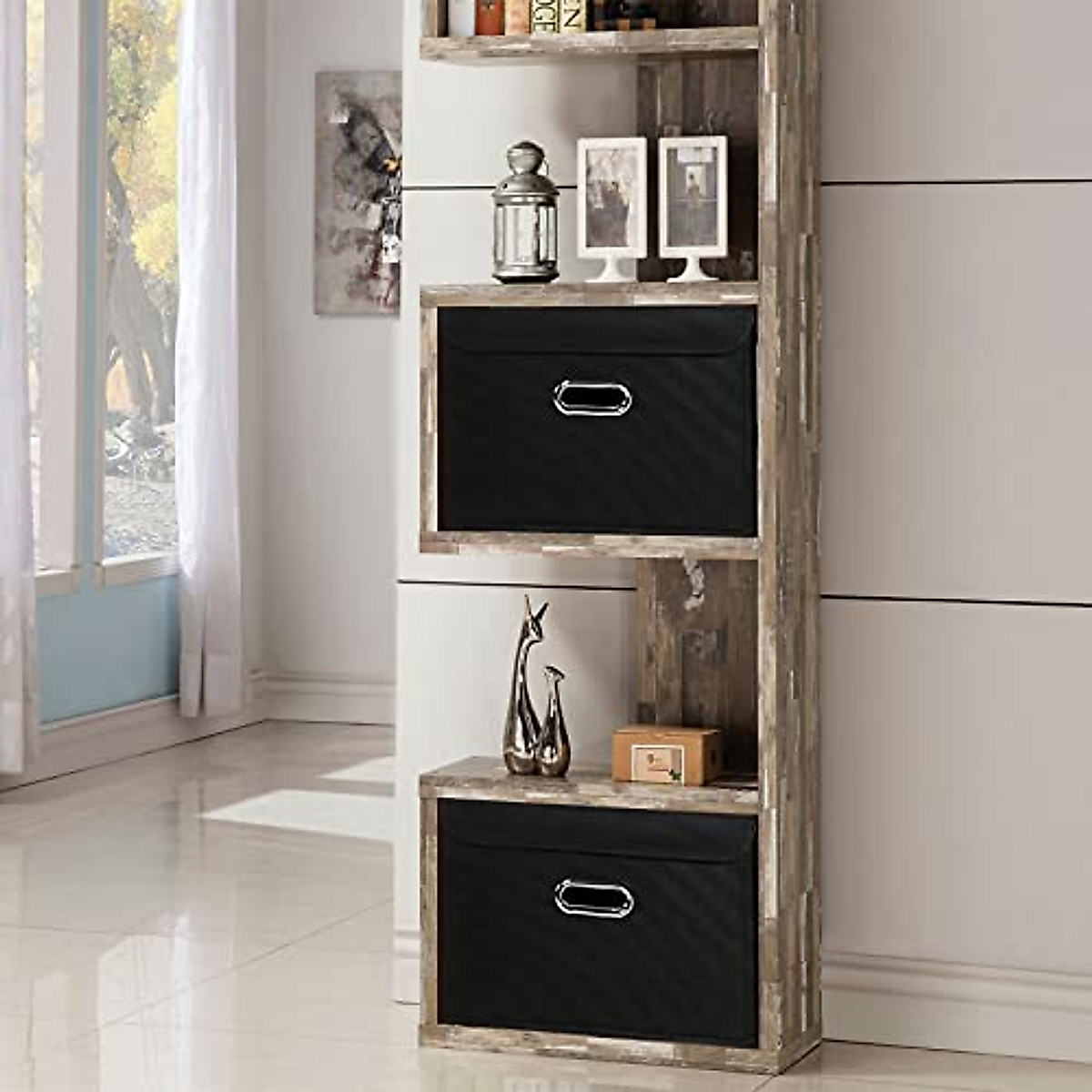 DABEACT Foldable Fabric Storage Cube Bins with Lids collapsible storage bins basket Closet Organizers with Handles for Home ,Storage Boxes for Organizing,3 Pack,(Black)