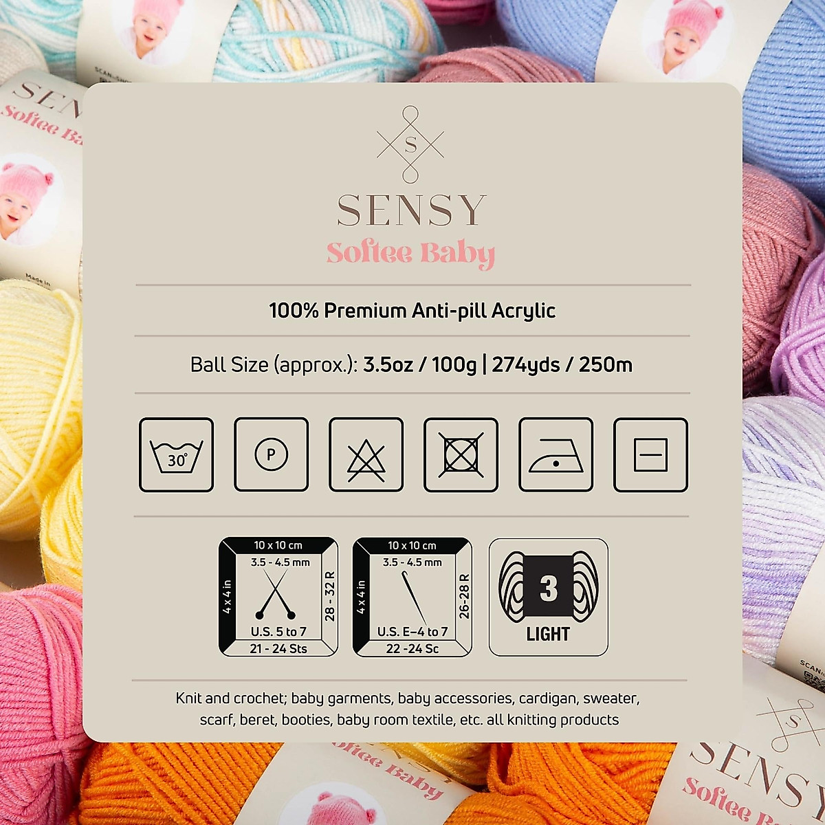 Sensy Softee Baby Yarn, 3.5 oz, 275 Yards, Gauge 3 Light (Blue)