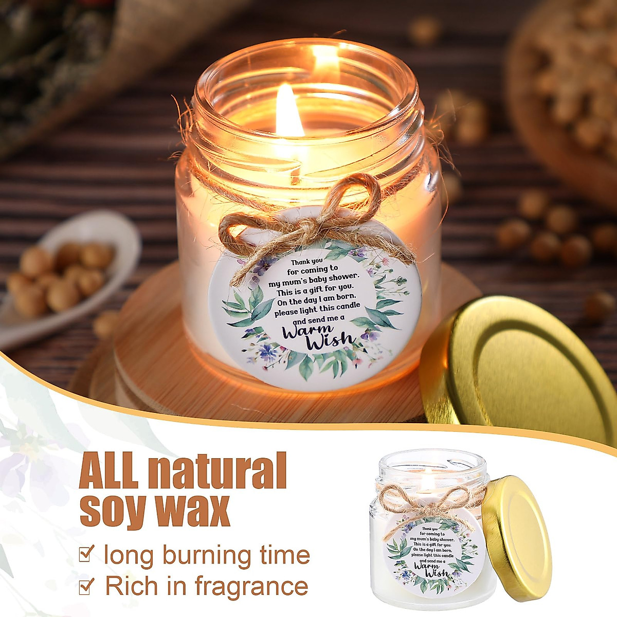 Threlaco 40 Pcs Baby Shower Candle Favors Bulk Lavender Scented Jar Candle Floral Rustic Glass Candle Baby Shower for Baby Shower Gender Reveal Party