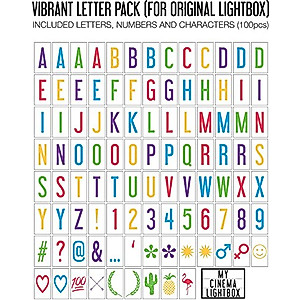 My Cinema Lightbox Extra Letter and Symbol Packs, Colour Letters, Emojis, Fonts, for Light Box Size A5, A4, A3, Plus Storage (A4 - Original Lightbox, Vibrant Colors - Letters, Numbers, Symbols)