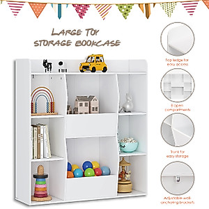 UTEX Kids Toy Storage and Bookshelf, Multifunctional Bookcase with 8 Cubbies and Bins, Open Kids Bookshelf Organizer Display Stand, Large Toy Storage Cabinet for Kids Room, Classroom, Nursery, White