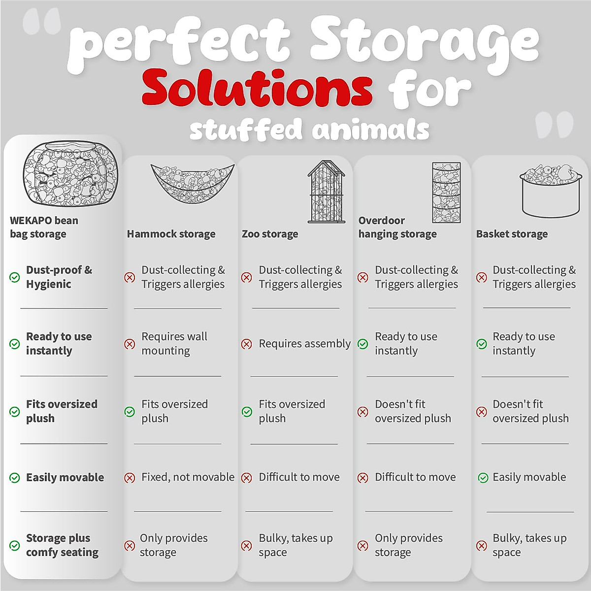 Wekapo Stuffed Animal Storage Bean Bag Chair Cover for Kids | Stuffable Zipper Beanbag for Organizing Children Plush Toys Large Premium Cotton Canvas (Grey star, X-Large)