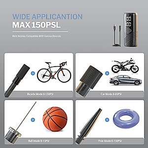 Vxdas Tire Inflator Portable Air Compressor 15000mAh Car Accessories Auto Air Pump 150PSI 3X Fast Inflation Smart Tire Pump for Car Motorcycles Bike Ball