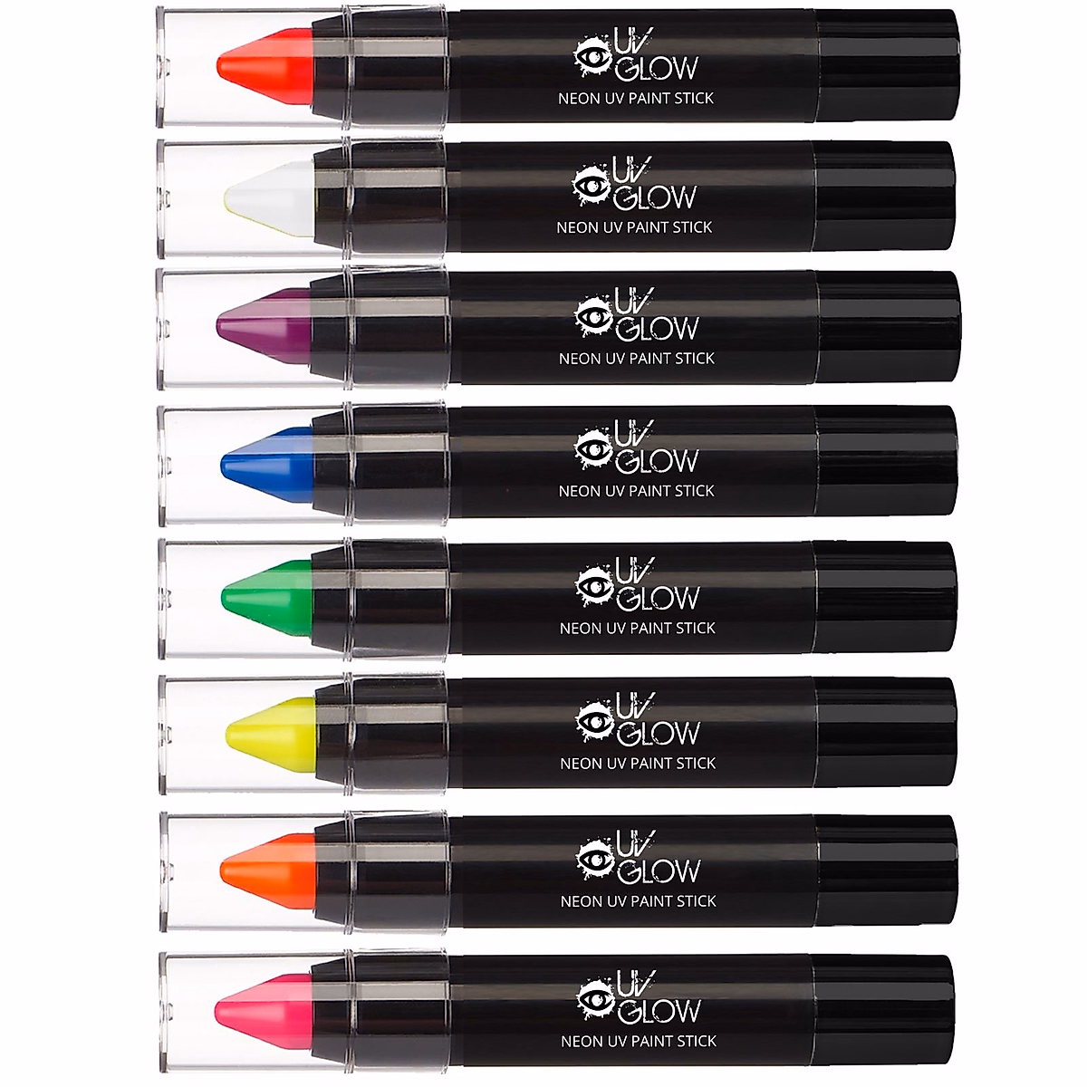 UV Glow - Neon UV Paint Stick/Face & Body Crayon - Genuine and original UV Glow product - glows brightly under Blacklights! (Set of 8)