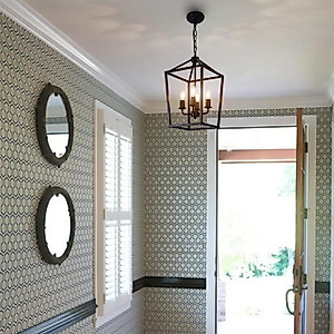 GZJunYo 4-Light Black Farmhouse Chandelier Light Fixture Iron Lantern Pendant Light Metal Cage Kitchen Hanging Light Fixtures for Kitchen Island, Dining Room, Entryway, Foyer, Hallway