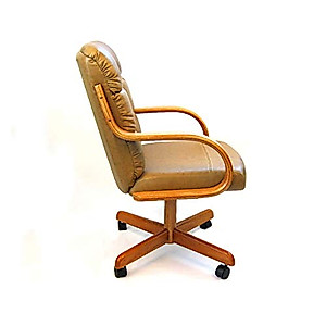 Caster Chair Company Casual Rolling Caster Dining Chair with Swivel Tilt in Honey Oak Wood with Buff Bonded Leatherette Seat and Back (1 Chair)
