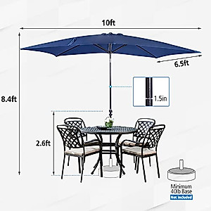 6.5x10ft Rectangular Patio Umbrella, Outdoor Market Table Umbrellas with Heavy Duty Pole, UV Protect Umbrella with Push Botton Tilt & Crank Ideal for Garden, Deck, Lawn, Backyard & Pool, Navy Bule