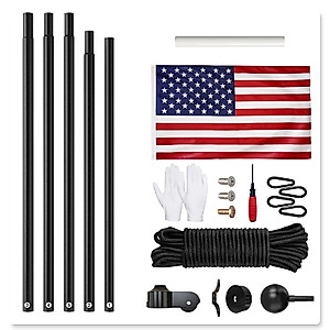 FFILY Flag Pole for Outside In Ground - 20 FT Heavy Duty Flagpole Kit for Yard - Extra Thick Outdoor Flag Poles with 3x5 American Flag for Residential or Commercial, Black