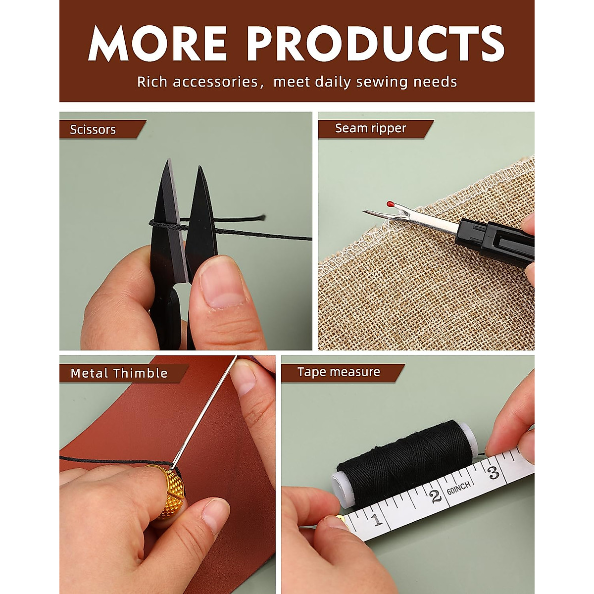 BAGERLA Upholstery Repair Kit, 48pcs Leather Sewing Kit with Upholstery Thread, Sewing Awl, Seam Ripper, Needles, Thimble Leather Stitching Kit for Carseat Carpet Shoes Backpack Repair DIY Crafting