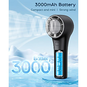EasyAcc® AI Turbo Fan 3000mAh Upgraded Max 14500RPM Strong Airflow 12H Cooling Time Rechargeable Personal Battery Operated Mini Small Pocket Hand Fan with 4 Speeds for Travel/Outdoor/Office - Black