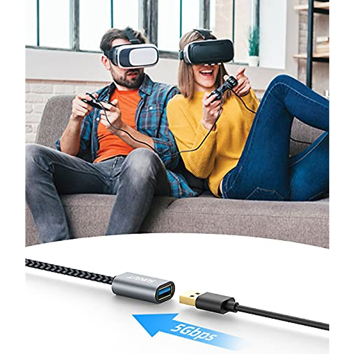 SUNGUY 5Gbps USB 3.0 Extension Cable 1.5FT, USB A Male to Female Extension Cord, USB Extender High Data Transfer Braided Compatible for Hard Drive, Flash Drive, Keyboard, Mouse, Printer, Camera, Xbox