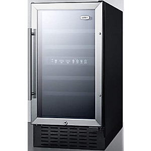 Summit SWC182Z 18"" Wine Cellar with 28 Bottle Capacity Digital Thermostat LED Lighting Professional Handle in Stainless Steel