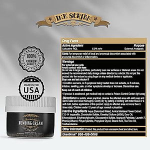 Ink Scribd Premium Tattoo Numbing Cream Topical Pain Treatment for Tattoos. Also for Laser Hair Removal, Brazilian Waxing, Microblading, Microneedling - Maximum Strength 5% Lidocaine (1oz)