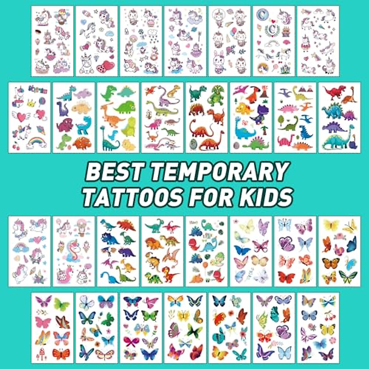 Metker Tattoos for Kids - 150 Sheets(1700 Mixed Styles Patterns) | Temporary Tattoos Stickers for Girls and Boys | Goody Bag Favor for Parties | Non-toxic、Skin-Safe*、Cosmetic-Grade
