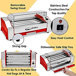 The Candery Hot Dog Roller - Sausage Grill Cooker Machine - 6 Hot Dog Capacity - Household Hot Dog Machine for Children and Adults