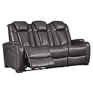 Signature DESIGN BY ASHLEY Turbulance Power Reclining Sofa with USB Charging Port, Dark Gray