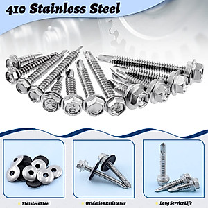 Glarks 560Pcs 410 Stainless Steel Hex Washer Head Sheet Metal Tek Self Drilling Screws and 304 Stainless Steel EPDM Bonded Sealing Washers Assortment Kit for Furniture Building Appliance Repair