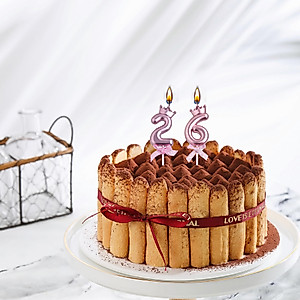 VSHILI 26th 62nd Birthday Candles, Rose Gold 62 26 Year Old Number Birthday Candles, Happy Birthday Party Cake Topper Decoration Gifts for Women Men