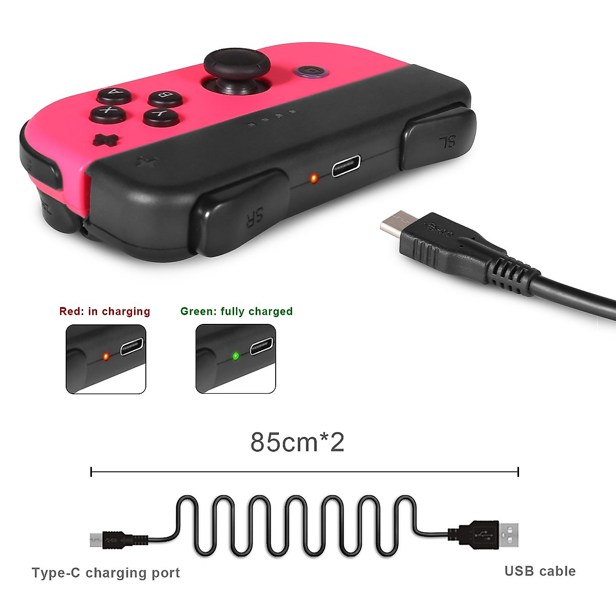 Mini Charging Dock Charger for Nintendo Switch Joy-Con with Low Battery Reminder and LED Charger Indicator - Black, 2 Packs