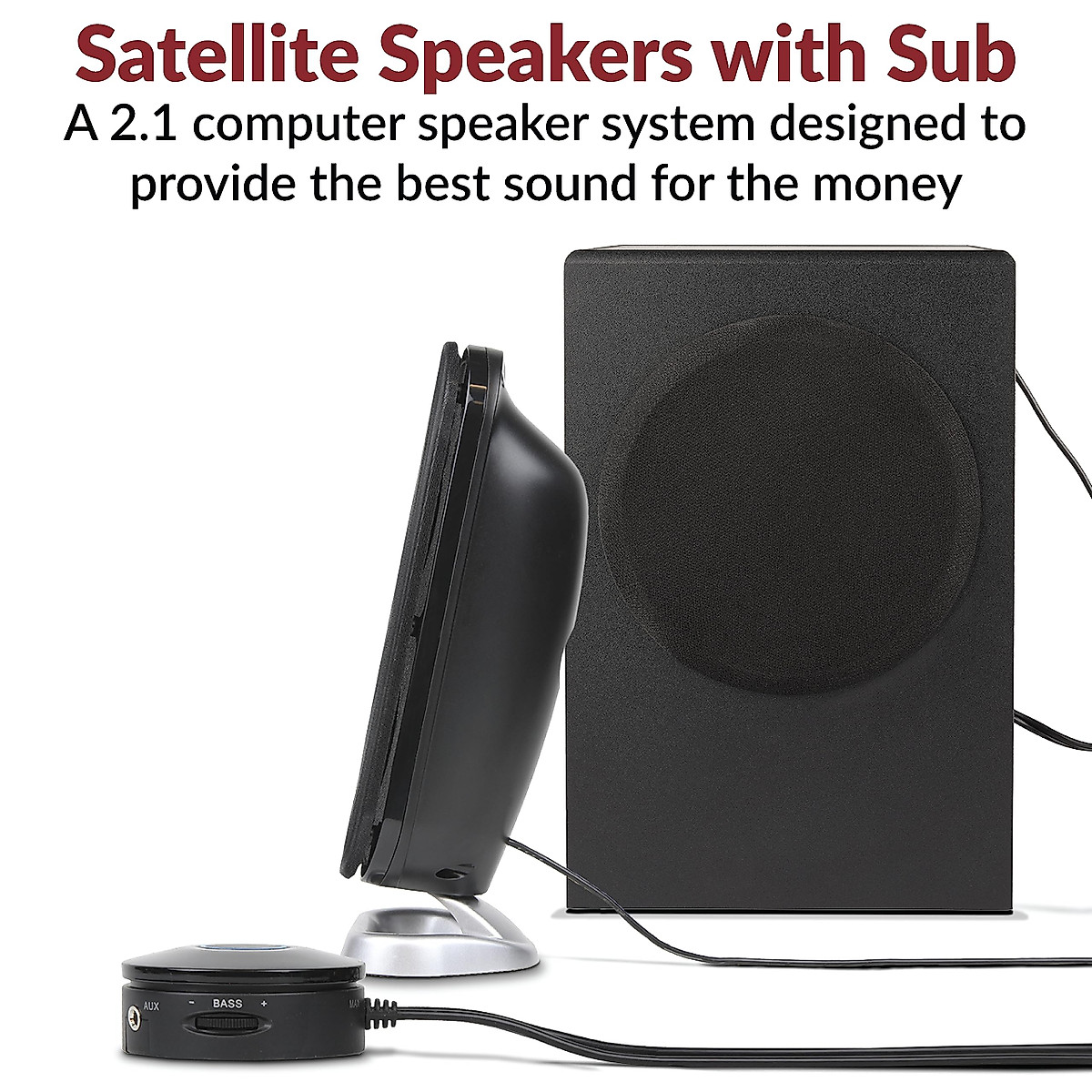 Cyber Acoustics CA-3810 2.1 Multimedia Speaker System with Subwoofer, 80 Watts Peak Power, Strong Bass, Perfect for Music, Movies, and Games