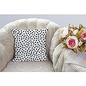 HGOD DESIGNS Polka Dots Decorative Throw Pillow Cover Case,Brush Strokes Dots Cotton Linen Outdoor Pillow Cases Square Standard Cushion Covers for Sofa Couch Bed Car 18x18 inch Black