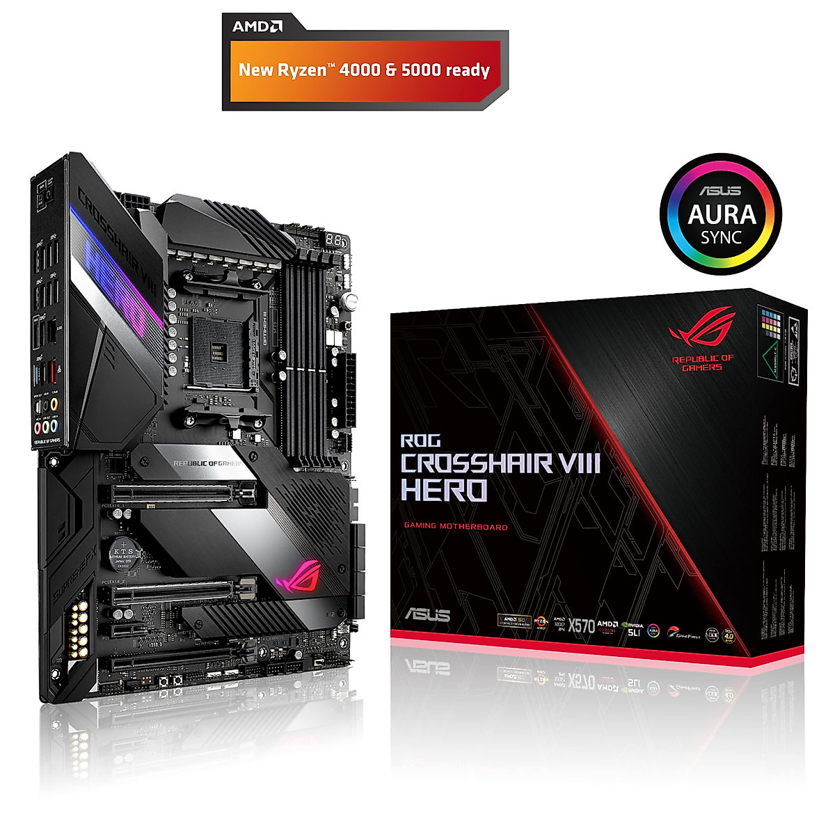 ASUS ROG Crosshair VIII Hero X570 ATX Motherboard with PCIe 4.0, Integrated 2.5 Gbps LAN, USB 3.2, SATA, M.2, Node and Aura Sync RGB Lighting