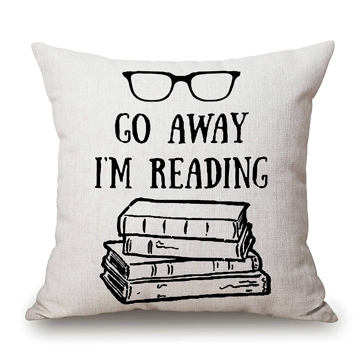 Book Lover Reading Books Club Librarian Black Glasses Go Away I'm Reading Cotton Linen Throw Pillow Case Home Decorative Cushion Cover for Sofa Couch Bedding 18x18 Inches