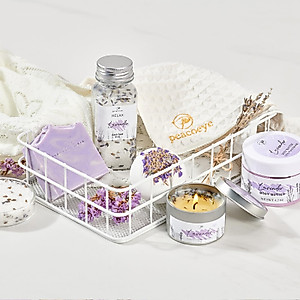 Peacoeye Gifts for Women Spa Lavender Bath Gift Baskets Mothers Day Gifts Relaxing Self Care Gift for Mom Her Sister Wife Auntie Home Bath Kit Care Package Birthday Friendship Gift Ideas