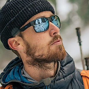 Revo Sunglasses Espen x Bear Grylls: Polarized Lens with Bendable Rectangle Wrap Frame, Matte Black Frame with Blue Water Lens (RE 1097 01 BL)