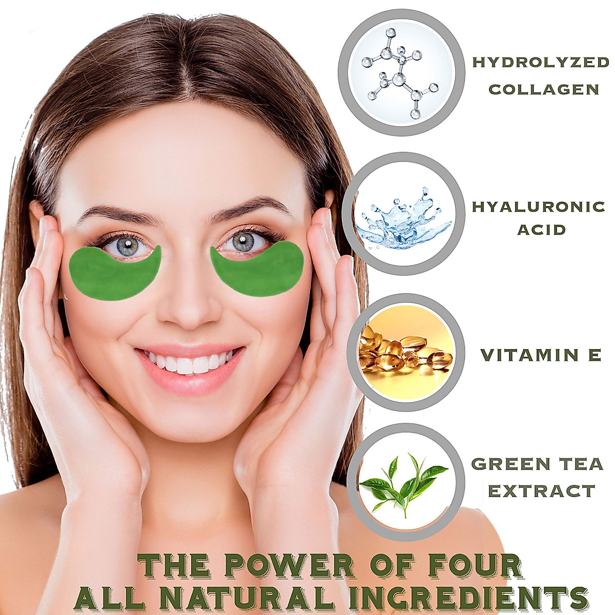 Suprance Green Tea Matcha Eye Mask Under Eye Patches Treatment for Dark Circles, Eye Bags, Puffiness - Anti-Wrinkle With Hyaluronic Acid and Collagen - 30 Pairs/60 Pcs.