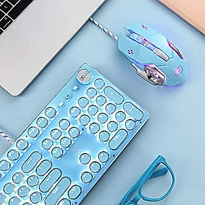 Basaltech Blue Mechanical Gaming Keyboard, Retro Steampunk Vintage Typewriter-Style Keyboard with LED Backlit, 104-Key Anti-Ghosting Blue Switch Wired USB Metal Panel Round Keycaps (Blue-SK)