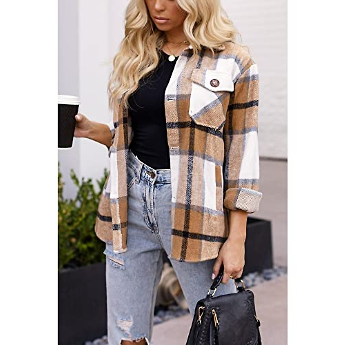 ZAFUL Shackets for Women 2022 Oversized Flannel Shirts for Women Plaid Jackets