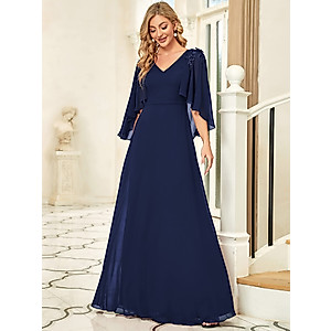 Ever-Pretty Women's Long Cape Sleeve Chiffon Maxi Evening Dress Navy Blue US4