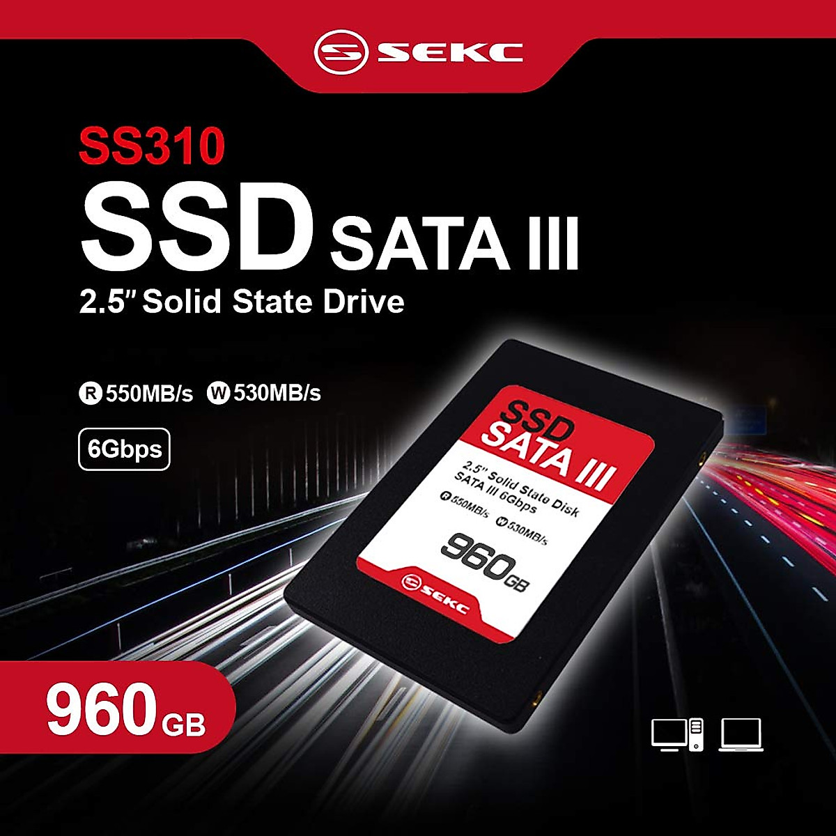 SEKC 960GB SSD SATA III 6 Gb/s, Up to 550/530 MB/s Read/Write Speed, Internal 2.5" 7mm (SS310960G)