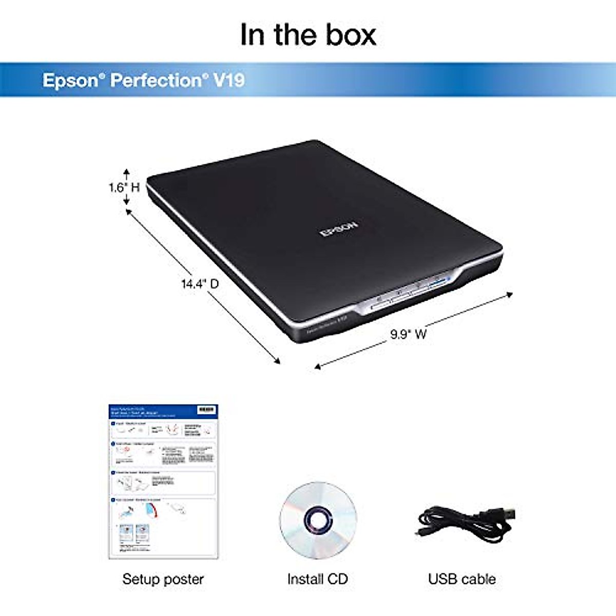 Epson Perfection V19 Color Photo & Document Scanner with scan-to-cloud & 4800 dpi optical resolution , Black
