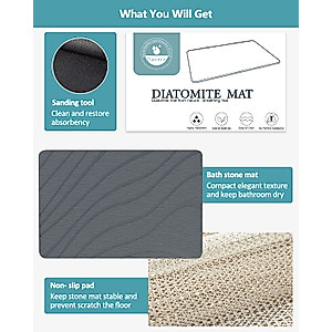 LOFTER Stone Bath Mat, Diatomite Stone Bath Mat Nonslip Super Absorbent Quick Drying Stone Mat for Kitchen Counter, Natural Non-Slip Bathroom Mats Stone Shower Mat Easy to Clean (23.5 x 15 inch)