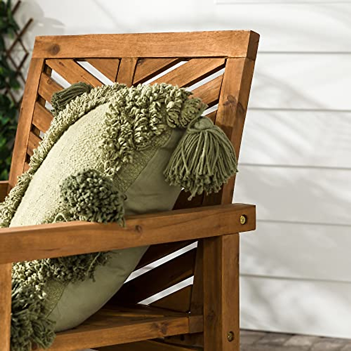 Walker Edison 2 Piece Outdoor Patio Chevron Wood Chair Set All Weather Backyard Conversation Garden Poolside Balcony, Set of 2, Brown