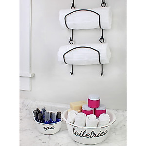 AuldHome Wall Mounted Wine Rack; Black Wrought Iron Storage Organizer for Bottles or Towels