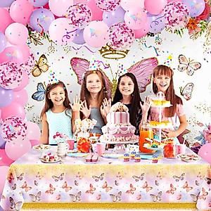 Butterfly Theme Party Decorations, Butterfly Birthday Decorations with Pink Purple Balloon Arch Kit Butterfly Photography Backdrop Banner and Tablecloth for Girls Women Birthday Party Decor