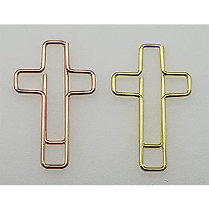 100 PCS Cute Paper Clips Gold and Rose Gold Colors, Cross Shaped Paper Clips Bookmarks Bible Study Supplies, Christian Journaling Supplies for Women Men Christian