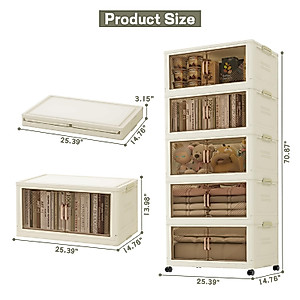 5 Storage Bins with 5 Lids, 23 Gal Collapsible Storage Bins, 5 Packs Stackable Storage Bins with Wheels,Large Closet Organizers and Storage, Double Door Stackable Storage Bins for Home, Ofiice, Dorm