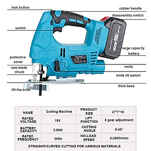 Cordless Jig Saw for Makita 18V Battery,0°-45° Bevel Cuts,4 Orbital Settings-Brushless Electric Jigsaw Tool for Straight/Curve/Circle Cutting