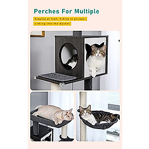 PETEPELA Modern Cat Tree Wood Cat Tower with Storage Cabinet Litter Box Enclosure and Spacious Cat Condo, Large Top Perch and Hammock, Sisal Covered Scratching Posts for Cats Black