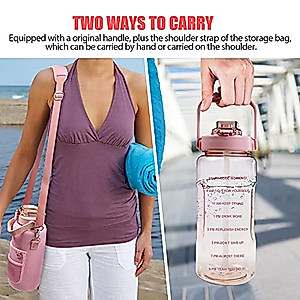 Half Gallon Water Bottle With Sleeve 70oz (2L) Inspirational Water Bottle With Straw and Time Stamp, Drinkable Leak-Proof Tritan BPA-Free Bottle, Large Water Jug for Daily Hydration, Sports Bottles