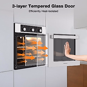 24" Single Wall Oven, ETL Certified, ThermoMate 2.79 Cu. Ft. Built-in Electric Oven with 5 Cooking Functions, Electric Wall Ovens with Stainless Steel Finish, Mechanical Knobs Control