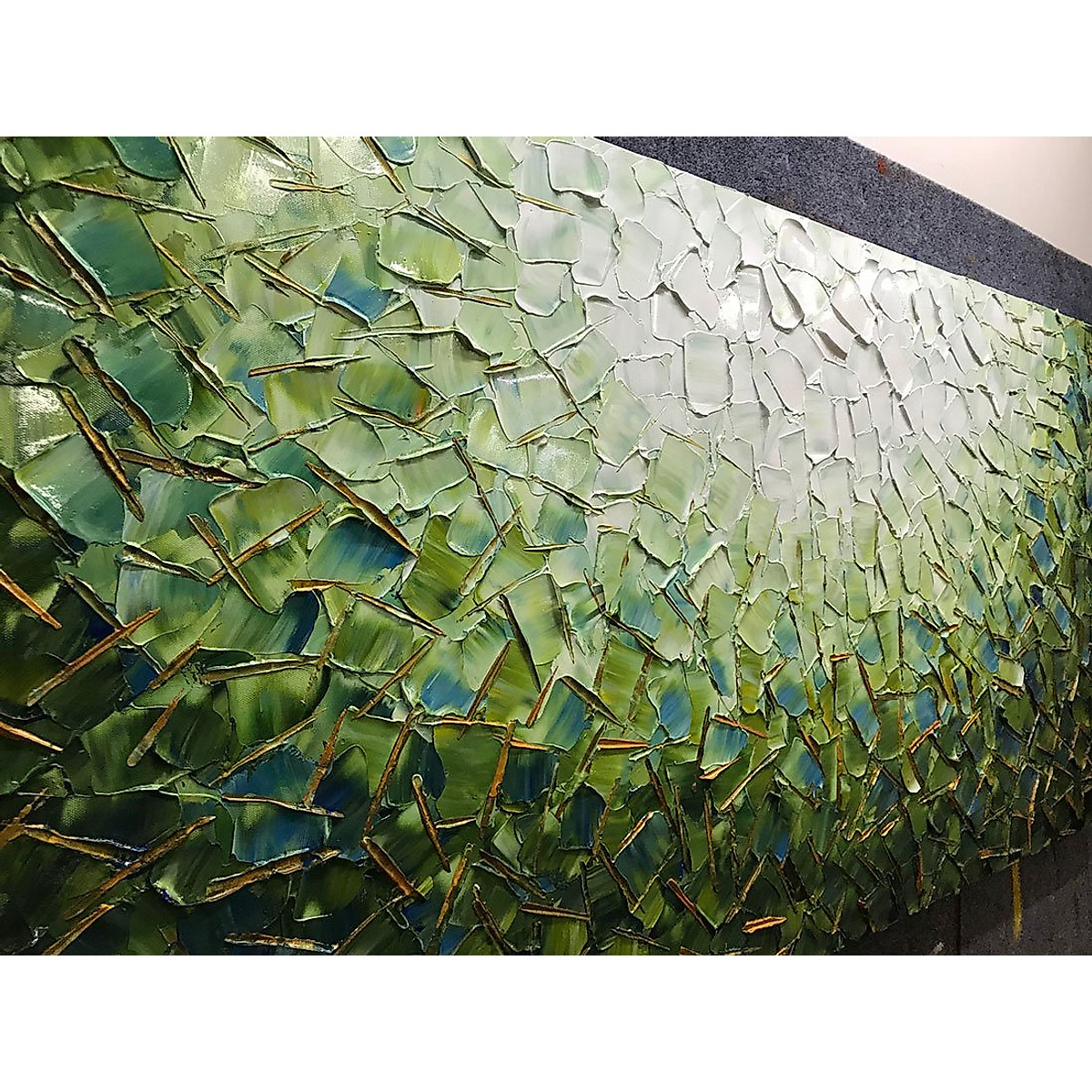 Yotree Paintings, 24x48 Inch Paintings Oil Hand Painting 3D Hand-Painted On Canvas Abstract Artwork Art Wood Inside Framed Hanging Wall Decoration Green Teal Abstract Painting