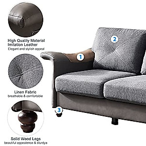 CALABASH Linen Fabric Leather 2 Seater Sofa Couch for Bedroom, 61" Modern Upholstered Tufted loveseat Sofa with Curved Armrest & Removable Storage Boxes for Living Room Office(Dark Grey)