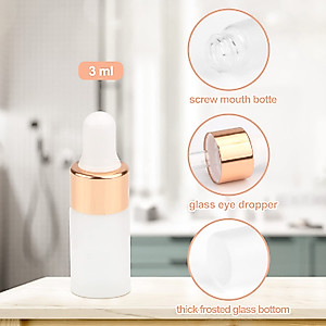 30 Pack Frosted Glass Dropper Bottle,Essential Oil Dropper Bottle Travel Glass Vials Cosmetic Sample Container For Essential Oils,Perfume With Glass Eye Dropper&Rose Gold Lids (3ml)