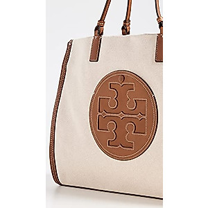 Tory Burch Women's Ella Canvas Tote, Natural/Classi Cuoio, Off White, Brown, One Size