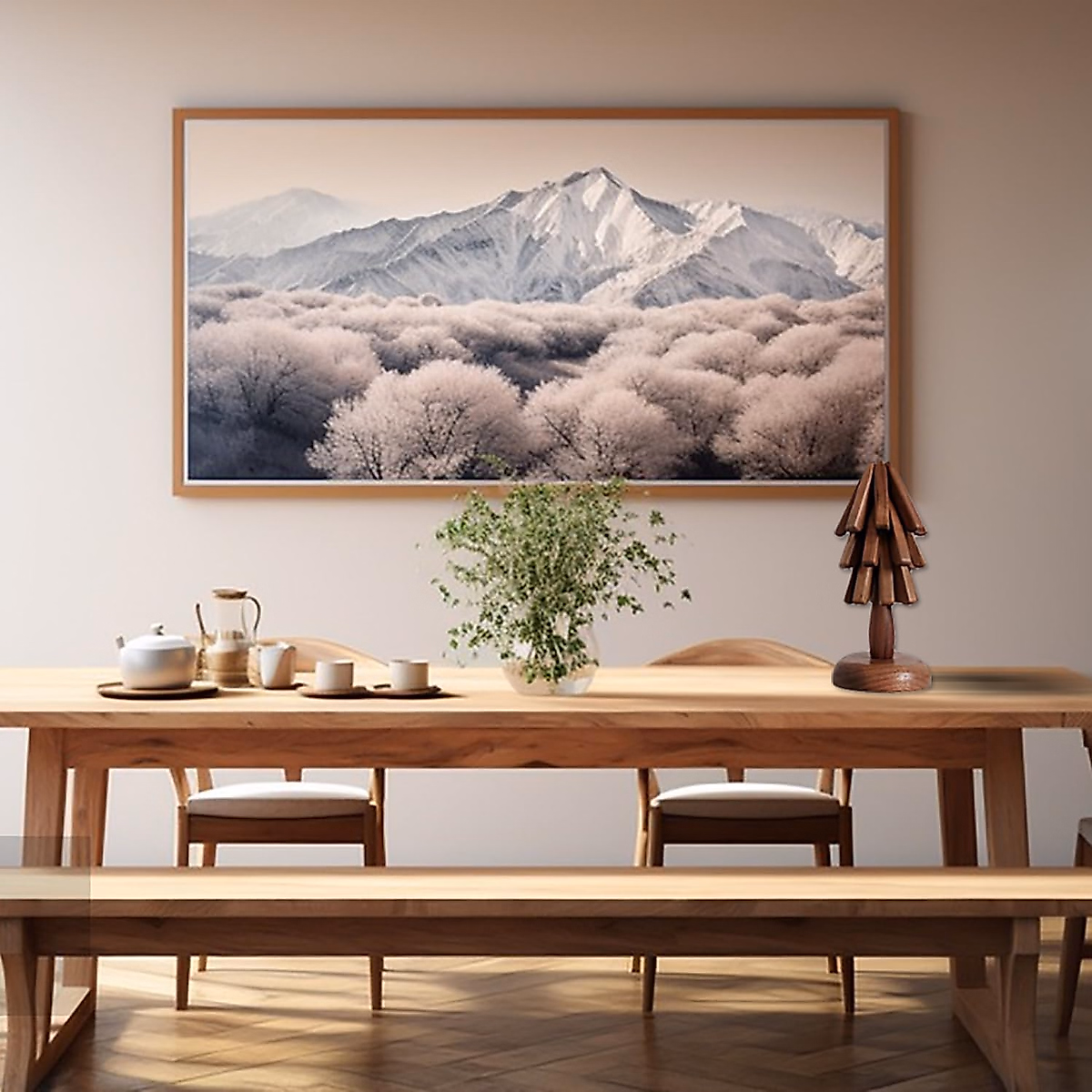 Wooden Trivets for Hot Dishes, Folding Tree Shape Black Walnut Wood Table Mat, Non-Slip Pot Holders Heat Insulated Pad, Trivet Set Wood Coasters for Teapot Hot Pots